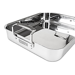 Viking Culinary 3-Ply Stainless Steel Roasting Pan, Includes a Nonstick Rack, Dishwasher, Oven Safe, Works on All Cooktops including Induction