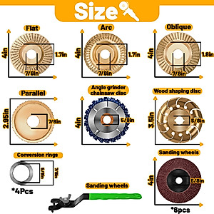 13PCS Wood Carving Disc Set for 4" or 4 1/2" Angle Grinder, Stump Tool Grinder Disc Wheel Attachments for Woodworking, Stump Grinding Tools for Wood Cutting Shaping Carving Sanding and Polishing