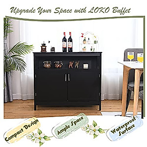 LOKO Buffet Cabinet with Storage, Bar Cabinet with Five-Position Adjustable Shelf, Wine Cabinet Sideboard Console Table, 40 x 16 x 34 inches (Black)