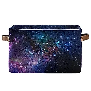 AUUXVA Galaxy Nebula Stars Storage Bins Basket, Universe Outer Space Collapsible Storage Cube Rectangle Storage Box with Handles for Shelf Closet Nursery Bedroom Home Office 2 Pack
