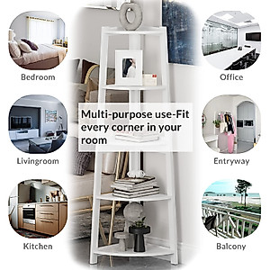 MEETWARM 5 Tier Corner Bookshelf Corner Ladder Shelf Small Bookcase Display Storage Organizer Stand Rack for Living Room Home Office and Kitchen (Coffee)