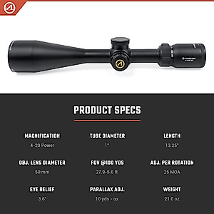 Athlon Optics Argos HMR 4-20x50 Riflescope - AHMC SFP IR MOA, Black