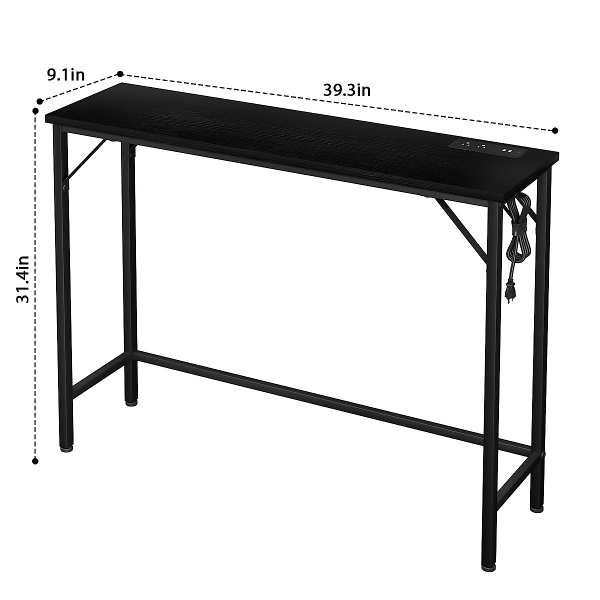 IDALHOUSE Narrow Console Table, Black Sofa Table with Outlets, Behind Couch Table for Living Room, Hallway Table for Entryway-Black