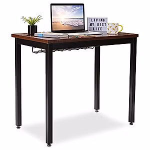 The Office Oasis Small Computer Desk with Cable Management Tray, 36in Length, Teak