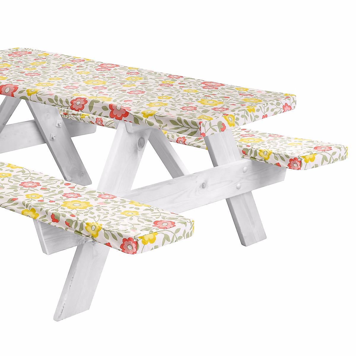 LINPRO 6ft Fitted Picnic Table Cover with Bench Covers. Vinyl Outdoor Camping Picnic Tablecloth, 3 Piece Set Camping Gear. Waterproof, Stain Resistant, Reusable. Flannel Backing with Elastic Edges.72