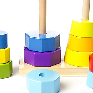 Fat Brain Toys GeoPeg Stacking Tower - Wooden Fine-Motor Learning Toy for Toddlers