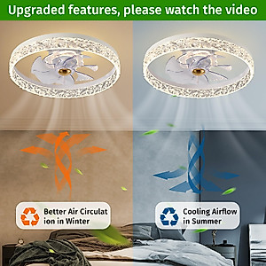 Feqwgny 2023 Upgraded Ceiling Fan 4111 White Ceiling Fans with Lights App & Remote Control, 6 Wind Speeds Modern Ceiling Fan, Timing & 3 Led Color Led Ceiling Fan for Bedroom, Small Room
