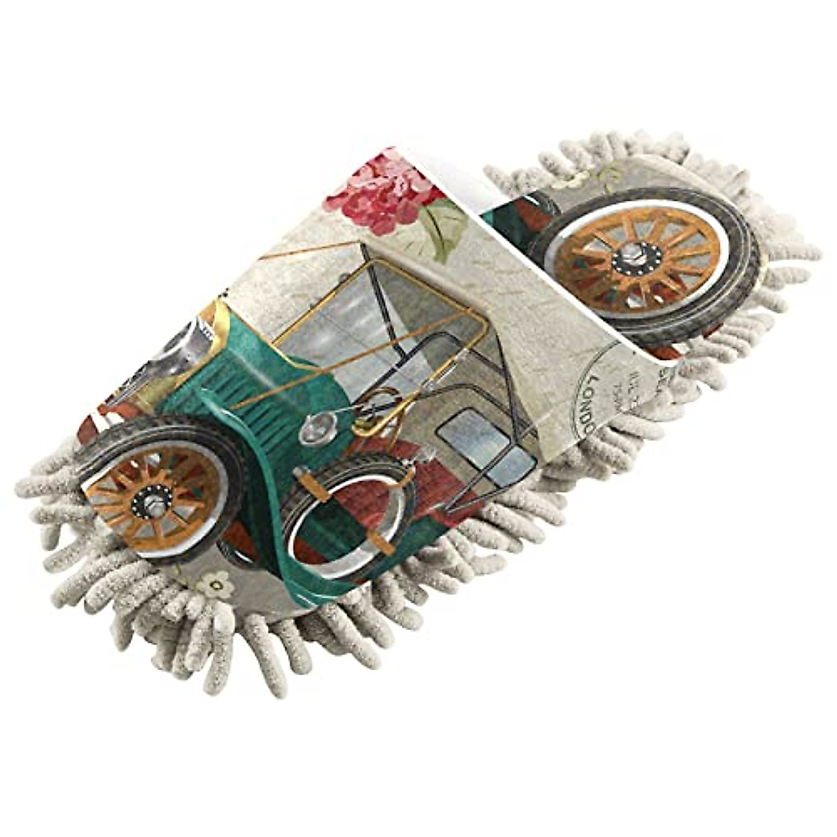 Retro Car Flower Butterfly Mop Slippers Shoes Cover for Floor Cleaning Washable Hair Dust Dirty Cleaners Microfiber Mop Socks for House Office Kitchen