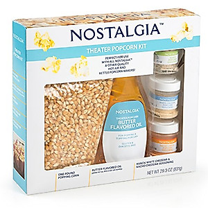 Nostalgia Popcorn Maker Machine - Professional Cart - Red & White & Hot Air & Kettle Kit 3 Seasonings, Oil, Popcorn Kernels, 1 Count (Pack of 1)