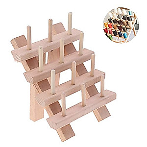 BESPORTBLE 12 Spool Sewing Thread Rack Folding Wooden Sewing Thead Holder Organizer with Hanging Hooks for Sewing Quilting Hair- Braiding Embroidery