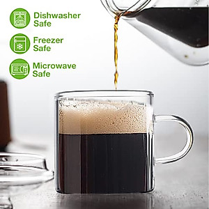 Mfacoy Espresso Cups Set of 6 (Buy 4, get 2 Free), 4 oz Glass Espresso Coffee Cups, Small Espresso Mugs With Handle For Hot or Cold Latte, Tea, Gift for Espresso Lovers, Microwave Dishwasher Safe
