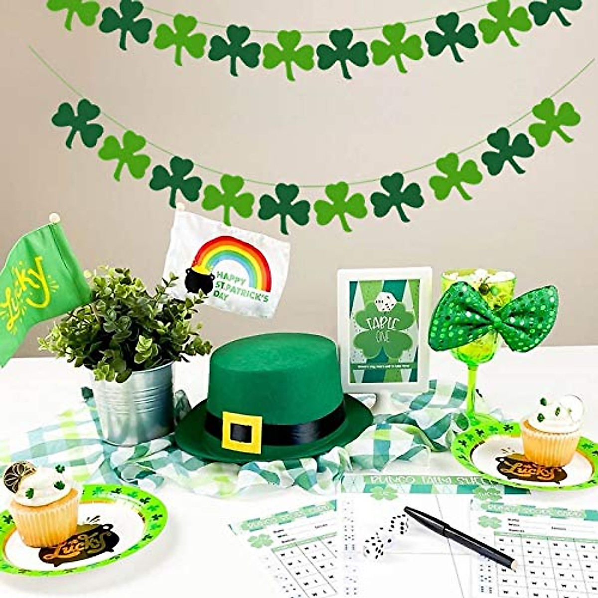 St Patricks Day Hanging Decoration - Lucky Green Banners and Spiral Ornaments,Three Leaf Shamrock Clover Irish Party Supplies
