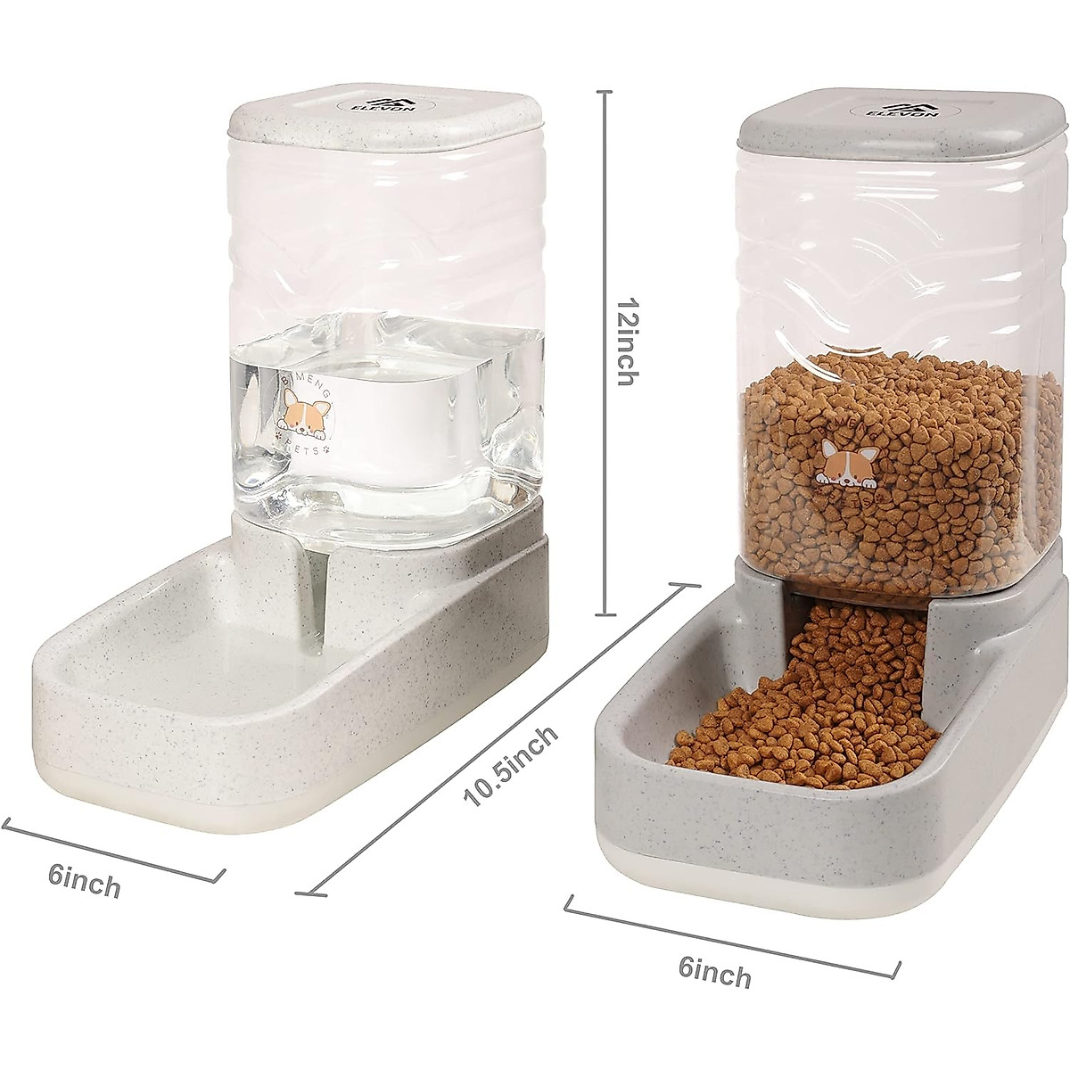 Elevon Automatic Dog Feeder, Gravity Food and Water Dispenser Bowl Set for Small Medium Cats Animals, Pet Feeder Dispenser Storage Food, 3.8L Large Capacity, White & Gray
