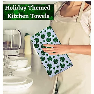 P2P St Patricks Day Kitchen Towels Set of 2, Decorative Dishcloths Tea Hand Dish Towel, Holiday Home Bathroom Decor Party Supplies Decorations (Green Shamrock)