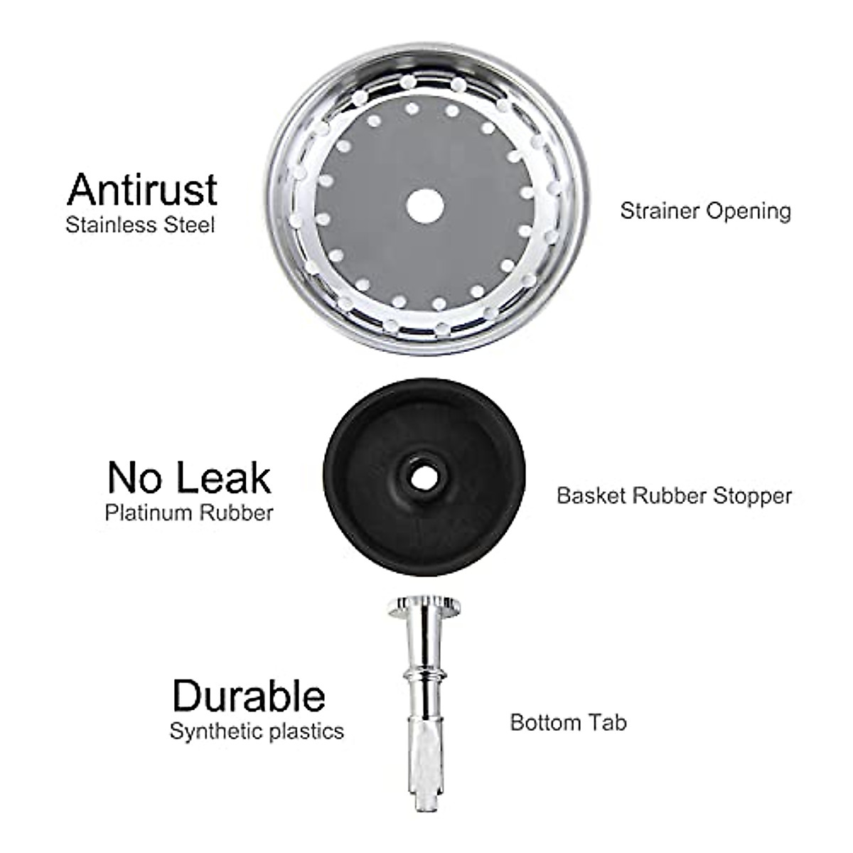 CORNERJOY 2 PCS Kitchen Sink Strainer and Stopper Combo Basket Replacement for Standard 3-1/2 inch Drain,Stainless Steel Basket with Rubber Stopper Bottom