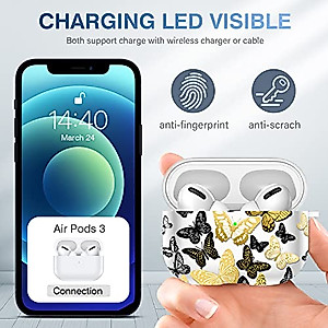 Youskin Airpods Pro Case Cute Airpods Pro Case Cover Clear Soft TPU Flexible Apple Airpods Pro Charging Case with Keychain for Women Girls，Golden Butterfly