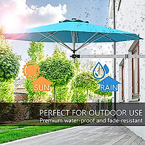 TANGKULA 8 FT Wall Mounted Patio Umbrella, Outdoor Wall Umbrella with Adjustable Pole, Tilting Sunshade Umbrella with Wind Vent, Ideal for Garden Balcony Yard (Turquoise)