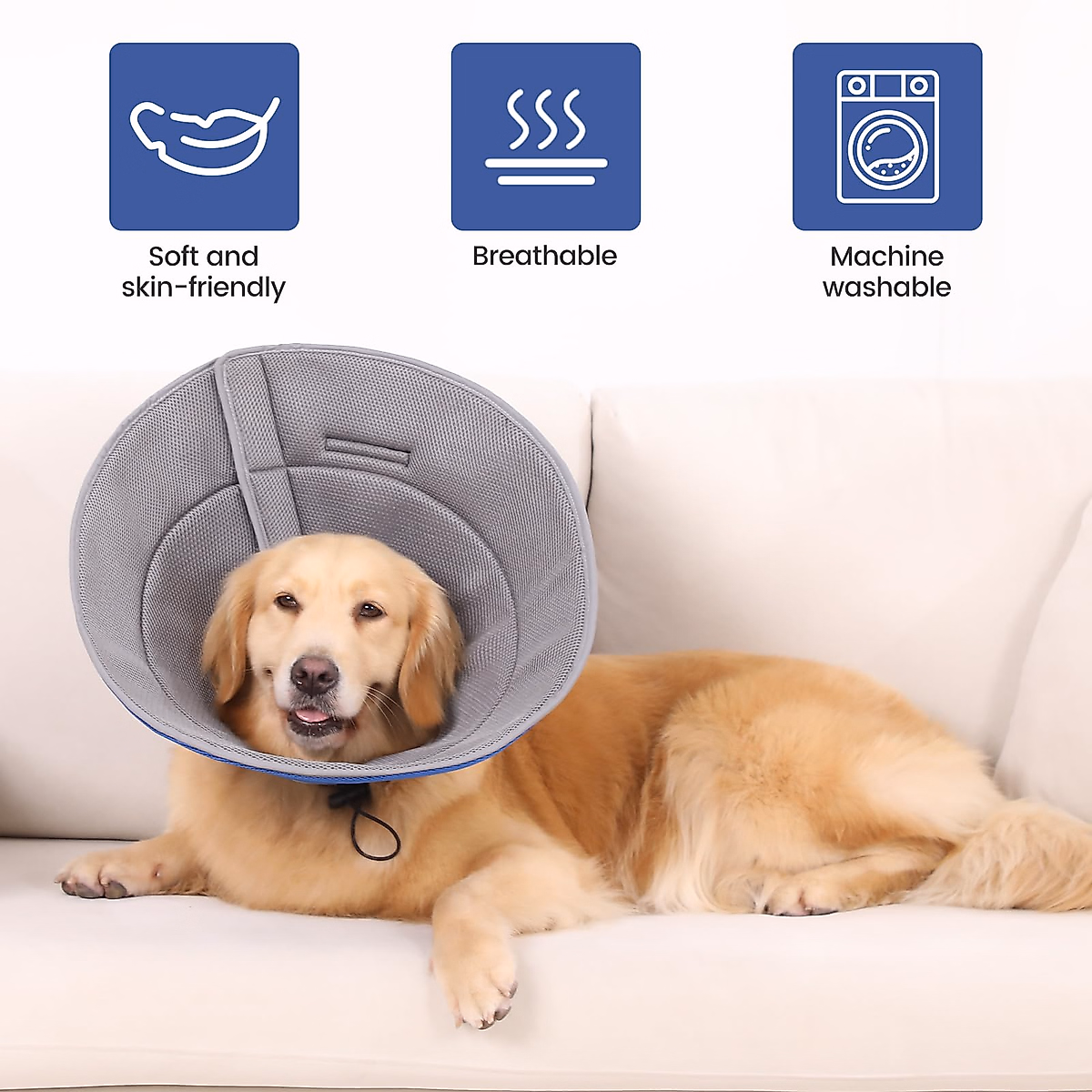 PETTOM Soft Dog Cone Collar, Adjustable Dog Recovery Cone Collar, Reflective Bands Breathable Elizabethan Collar for Large Medium Small Dogs Anti-Bite Anti-Lick Protective Wound (L)