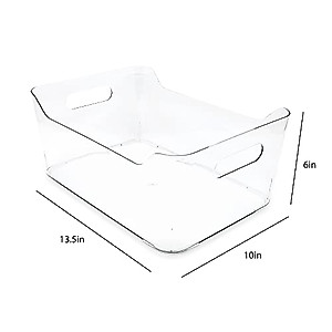 Isaac Jacobs 2-Pack Large Clear Storage Bins (13.5” x 10” x 6”) w/ Handles, Plastic Box Set, Home, Office, Fridge, Freezer, Kitchen, Pantry Organization Container, BPA-Free/Food Safe (Large, 2 Pack)