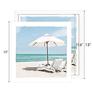 Beach Wall Art for Bathroom: Ocean Seashell Framed Picture and Coastal Seascape Seaweed Artwork landscape Painting Print on Seaside Photo Bedroom Living Room (13''x13'')