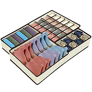 Bofoho Underwear Organizer, 4 PCs Foldable Closet Dresser Drawer Organizer for Clothes, Lingerie, Bra, Panty, Sock, Tie and Belt Storage (Beige)