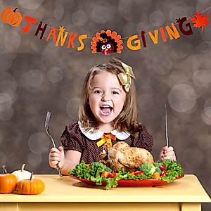 Thanks Giving Banners(Pre-Assembled) Maple Leaves Pumpkins Turkeys Banner for Thanksgiving Day, Happy Thanksgiving Fall Party Sign Banner Garland Decoration for Mantle Dinner Table Fireplace