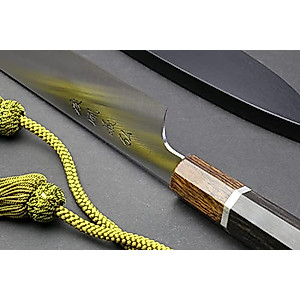 Yoshihiro TM-Hayate ZDP-189 Super High Carbon Stainless Steel Sujihiki Kiritsuke Knife Octagonal Ebony Wood Handle with Sterling Silver Ring (9.5" (240mm))