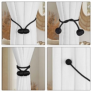 Ohtomber Magnetic Curtain Tiebacks Black 4 Pack, Curtain Tie Backs Holdbacks Holders Hooks Clip Buckles for Curtains Drapes, Curtain Ties for Home Bedroom Office Decorative Curtain