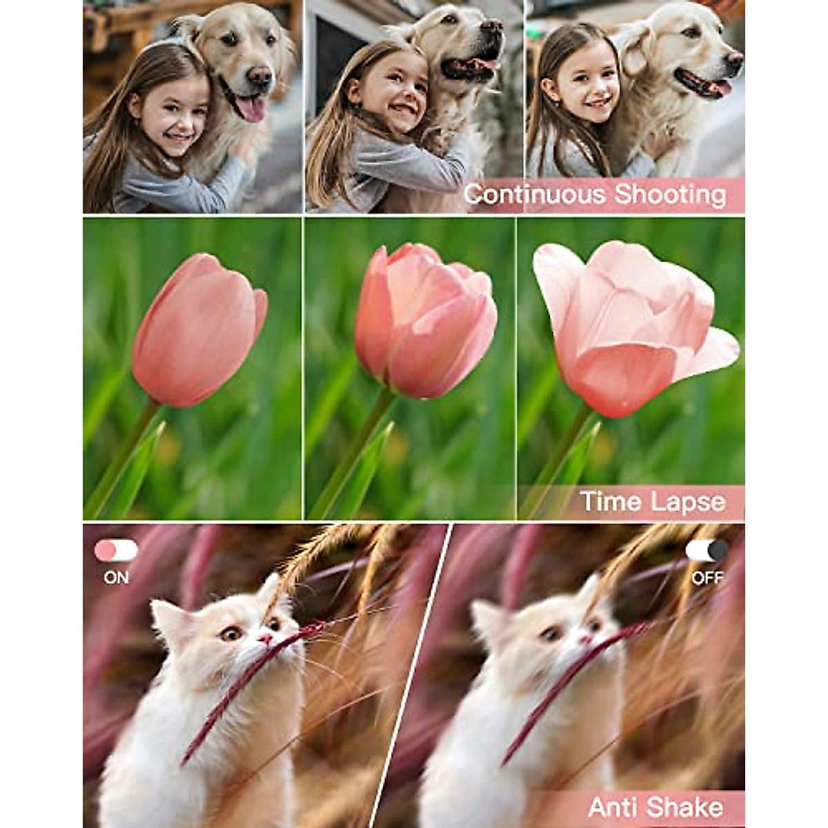 Digital Camera Auto Focus 2.7K 48MP Digital Point and Shoot Camera with 32GB Memory Card,16X Zoom, Time Lapse Vlogging Camera Digital Cameras for 8-15 Years Kids Teenagers Students Boys Girls,Pink