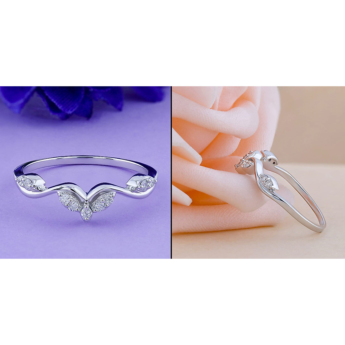 Dazzlingrock Collection 0.13 Carat (Ctw) Round Lab Grown White Diamond Leaf Design Carved Fashion Wedding Band for Women in in 925 Sterling Silver, Size 6.5