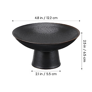 YARNOW Serving Fruit Tray ceramic display stand fruit bowl with base retro round fruit holder footed fruit display container for fruits snacks jewelry display stand black display stand Serving Bowl