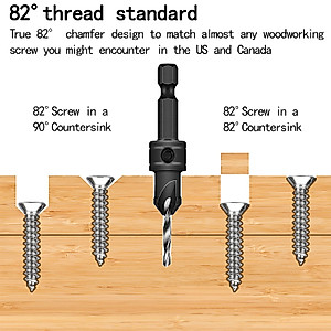 82°Countersink Drill Bit Set Power Tools Accessories with 5 Pcs Replaceable Drill Bits 3/8”Quick-Change Drill Bits, Woodworking Chamfered Adjustable Drilling Tool Kit Woodworking Tool (5Pcs/Set)