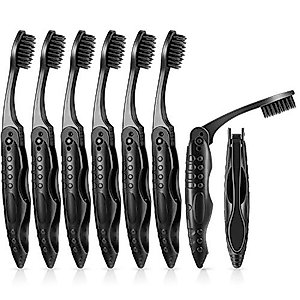 8 Packs Individually Wrapped Black Travel Folding Toothbrush for Travel and Camping Portable Charcoal Toothbrush with Soft Medium Bristles for School