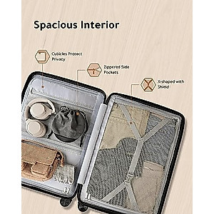 LUGGEX PC Silver Carry On Luggage 22x14x9 Airline Approved with Spinner Wheels - Hard Shell Expandable Suitcase