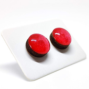 Stud Earrings, Shimmer, 10 mm, Handmade, Stainless Steel Posts for Sensitive Ears Stud for Women Men Girls (Scarlet Red Shimmer)