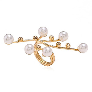 Big Branch Pearl Statement Ring for Women Gold Balls Faux Pearls Antique Expandable Layered Open Band Wrap Finger Rings Adjustable Comfort Fit Art Deco Exaggerated Jewelry