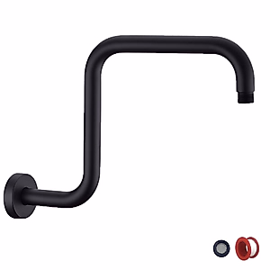 13 Inches S-Shaped Black Shower Arm with Flange High Rise Extender, 13 Inches Long Stainless Steel Rainfall Shower Head Pipe Arm
