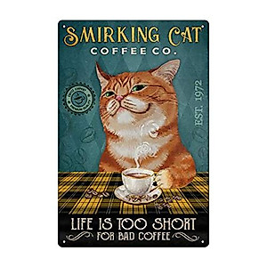 Smirking Cat Metal Tin Sign Wall Plaque Retro Coffee Shop Bar Club Pub Decoration Poster 8x12 inch Sign3