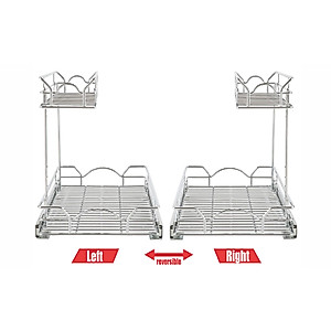 OCG Under Sink Cabinet Organizer Two Tier Pull Out Shelf (11.75W x 17D), Under Sink Sliding Shelf for Kitchen Bathroom Cabinet 2 Tier Chrome