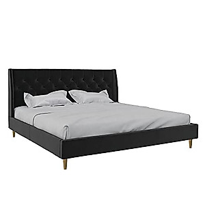 Novogratz The Her Majesty Upholstered Bed, King, Black Velvet