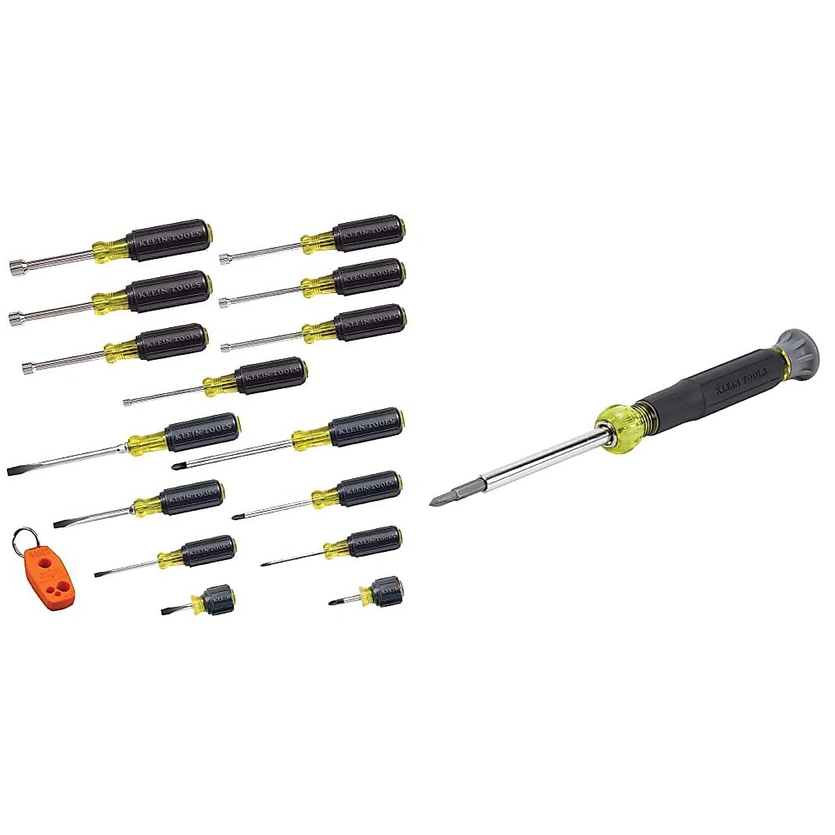 Klein Tools 80021 Tool Set, Screwdriver and Nut Driver Tool Kit with Assorted Tips, 16-Piece & 32581 4-in-1 Electronics Screwdriver Set with Precision Machines Bits: 2 Slotted, 2 Phillips, 4-Piece