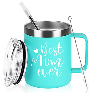 GINGPROUS Best Mom Ever Insulated Travel Mug, Mother's Day Christmas Birthday Gifts for Mom Mother New Mom Mom to Be Mama, Stainless Steel Insulated Coffee Mug with Lid and Straw(12 Oz, Mint)