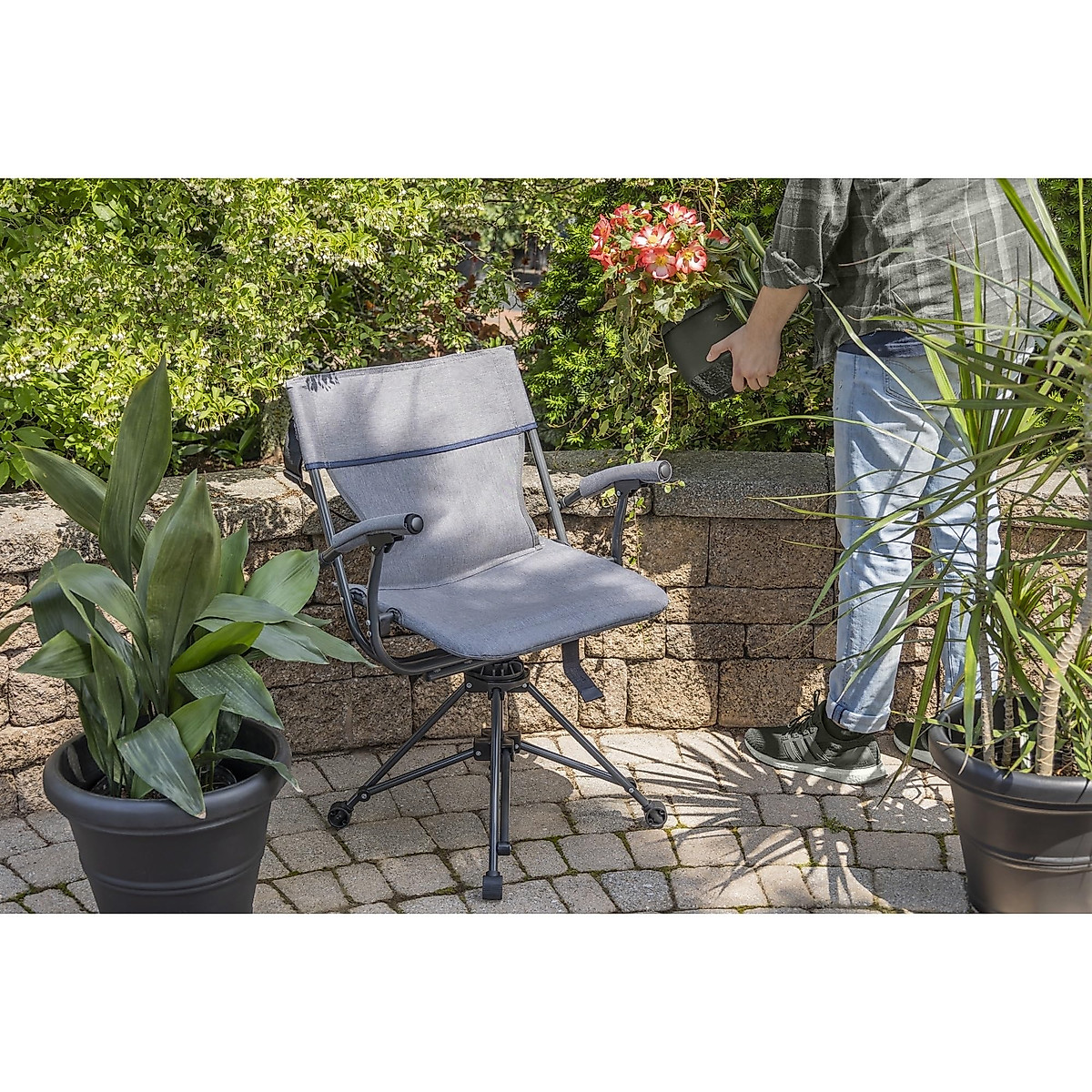 Zenithen Outdoor/Indoor Folding Portable Lawn 360 Swivel Bag Chair with Armrests (Blue Grey)