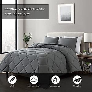 ELNIDO QUEEN Grey Twin Comforter Set with 1 Pillow Sham - 2 Pieces Gray Bed Comforter Set - Quilted Down Alternative Comforter Set - Lightweight All Season Bedding Comforter Sets Twin Size(64×88 Inch)