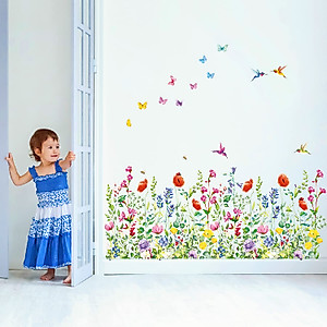DECOWALL SG2-2114 Garden Flower Wall Stickers Birds Plants Floral Decals Removable for Nursery Bedroom Living Room Art Home Mural Decoration Decor