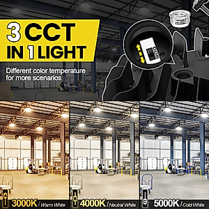 YARBO 200W LED High Bay Light 180W 160W Selectable, 3000K/4000K/5000K Switchable UFO LED High Bay Light, US Plug 5' Cable,Hanging Hook,Safe Rope,Non-Dimmable High Bay LED Shop Lights for Factory-2Pack