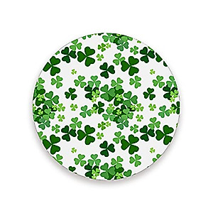 Lucky Clover Shamrocks Drink Coaster with Cork Base, Patrick Day Round Moisture Absorbent Coasters Set Tabletop Protection Home Decor