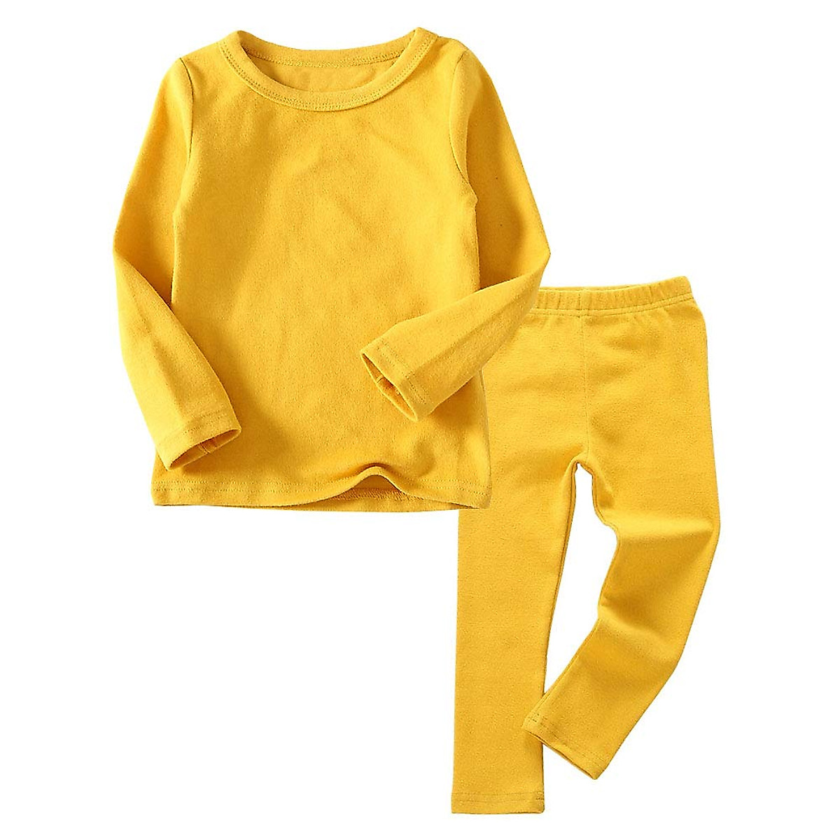 JWWN Toddler Boys Girls Thermal Underwear Long Sleeve T-shirt Leggings 2Pcs Kids Winter Base Layer Set, (Yellow,6Years)