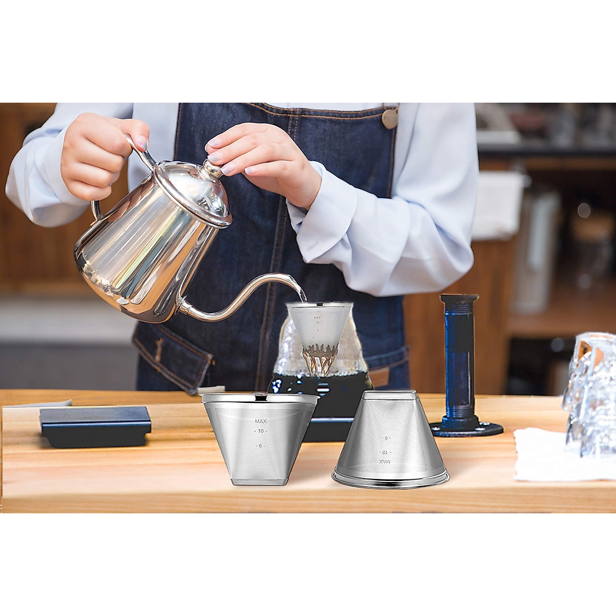 YEOSEN Reusable 4 Cone Coffee Filter - 4 6 8 10 Cup Permanent Basket Coffee Filters Fit for Cuisinart, Ninja, Hamilton Beach Coffee Maker