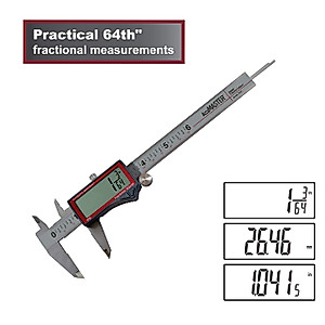 Calculated Industries 7410 AccuMASTER 6-Inch Digital Caliper, Fractional (1/64ths) + Inch + Metric with Largest Display Digits for Woodworkers | Stainless Steel | IP54 Splash/Dust Resistant | Auto-Off